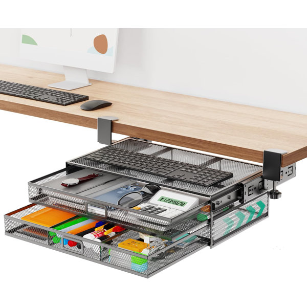 Inbox Zero Desk Drawer Storage 2 Layers, Hideable Sliding Rail Desk Organizers And Accessories ...